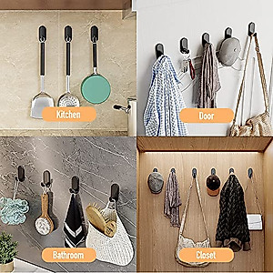 KitchLife Adhesive Towel Coat Hooks - 5 Pack Wall Hooks Stick on Kitchen Bathroom and Bedroom (Matte Black, Stainless Steel)