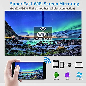 Smart Android Bluetooth Projector, Wireless 5G WiFi Mirroring Native 1080P Projector Home Theater, 200" Outdoor Projector Support 4K Gaming Movie Digital Zoom 4D Keystone for HDMI USB DVD TV Stick PC