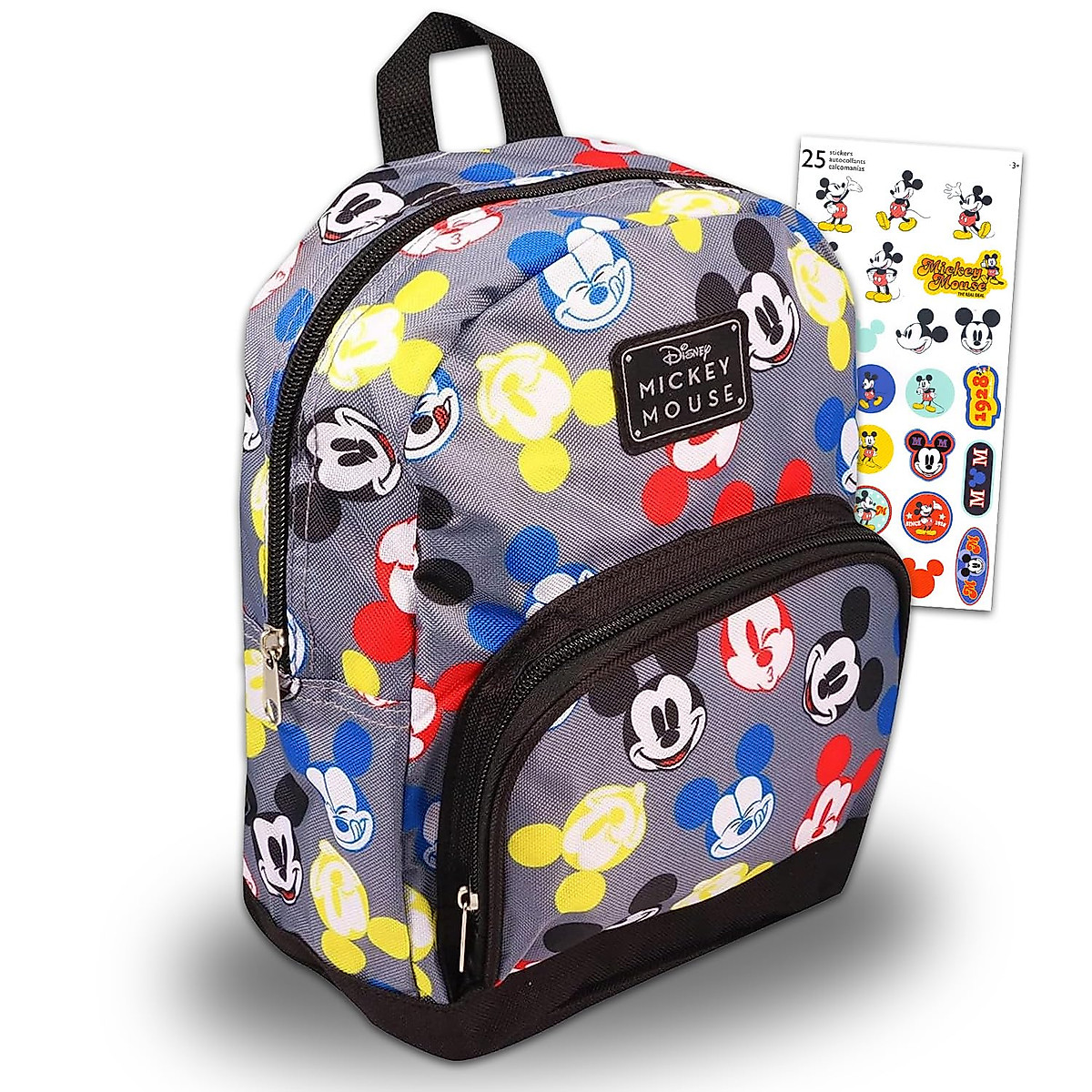 Fast Forward New York Disney Mickey Mouse Preschool Backpack for Kids, Toddlers ~ 5 Pc School Supplies Bundle with Canvas 10 inch Mini Backpack, 300 Stickers, Pens, and More