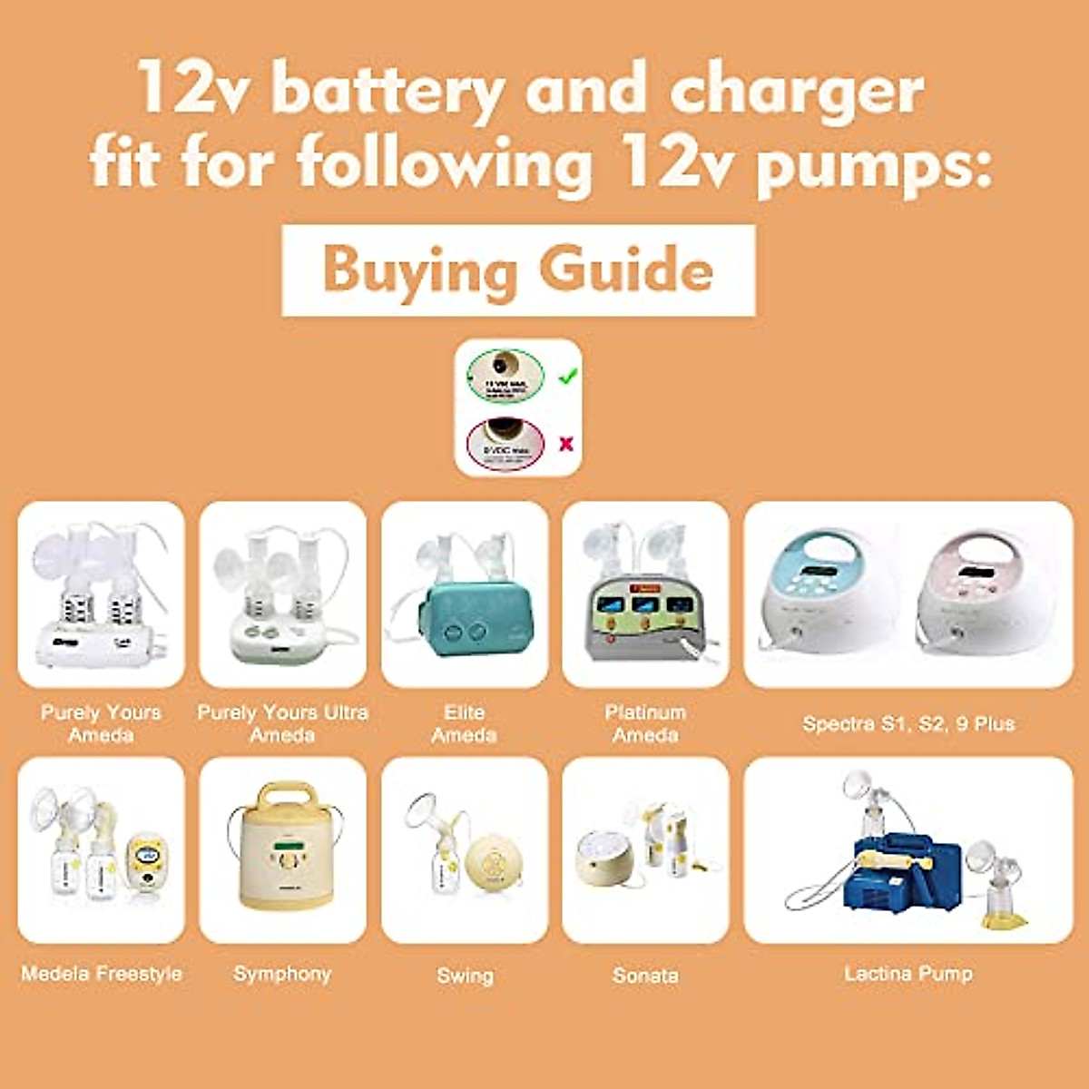 Smarkey 12v Portable Breast Pump Battery and Charger for S1 S2 Medela Pump-in-Style and Lactina Hygeia EnJoye (Easy for Outdoor and Travelling)