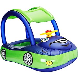 iGeeKid Inflatable Baby Pool Float with Canopy, Safty Seat for Infant Baby Swim Float Rings Car Shaped Swimming Pool Floaties for Baby Toddler Age of 6-36 Months (Blue)