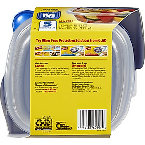 Glad Medium Square Food Storage Containers for Everyday Use | Medium Square Food Storage Containers Hold up to 25 Ounces of Food (25 Oz) |5 Count, Standard Food Containers