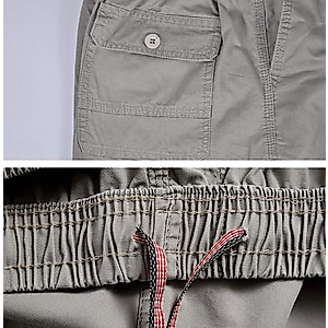 XinnanDe Mens Cotton Loose Twill Drawstring Relaxed Fit Cargo Short with Full Elastic Waist Beige 44