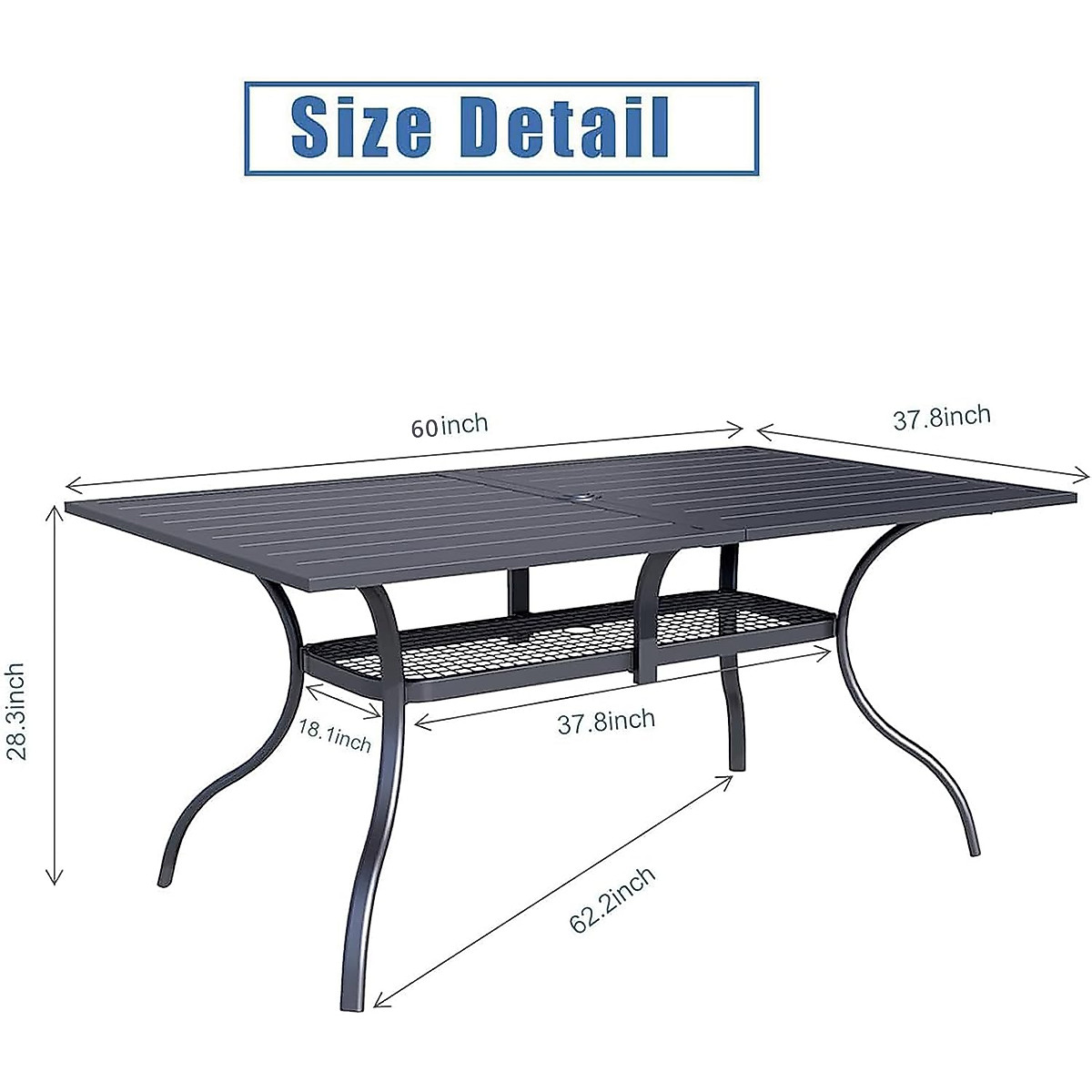 Oakcloud 60"x37" Patio Dining Table, Outdoor Metal Rectangular Table Patio Furniture Classic Black Table with 1.57" Umbrella Hole, for Garden Backyard Poolside Deck