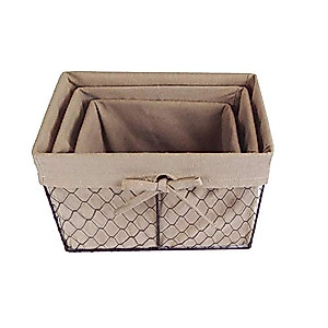 DII Farmhouse Chicken Wire Storage Baskets with Liner, Set of 3, Rustic Natural, Assorted Sizes