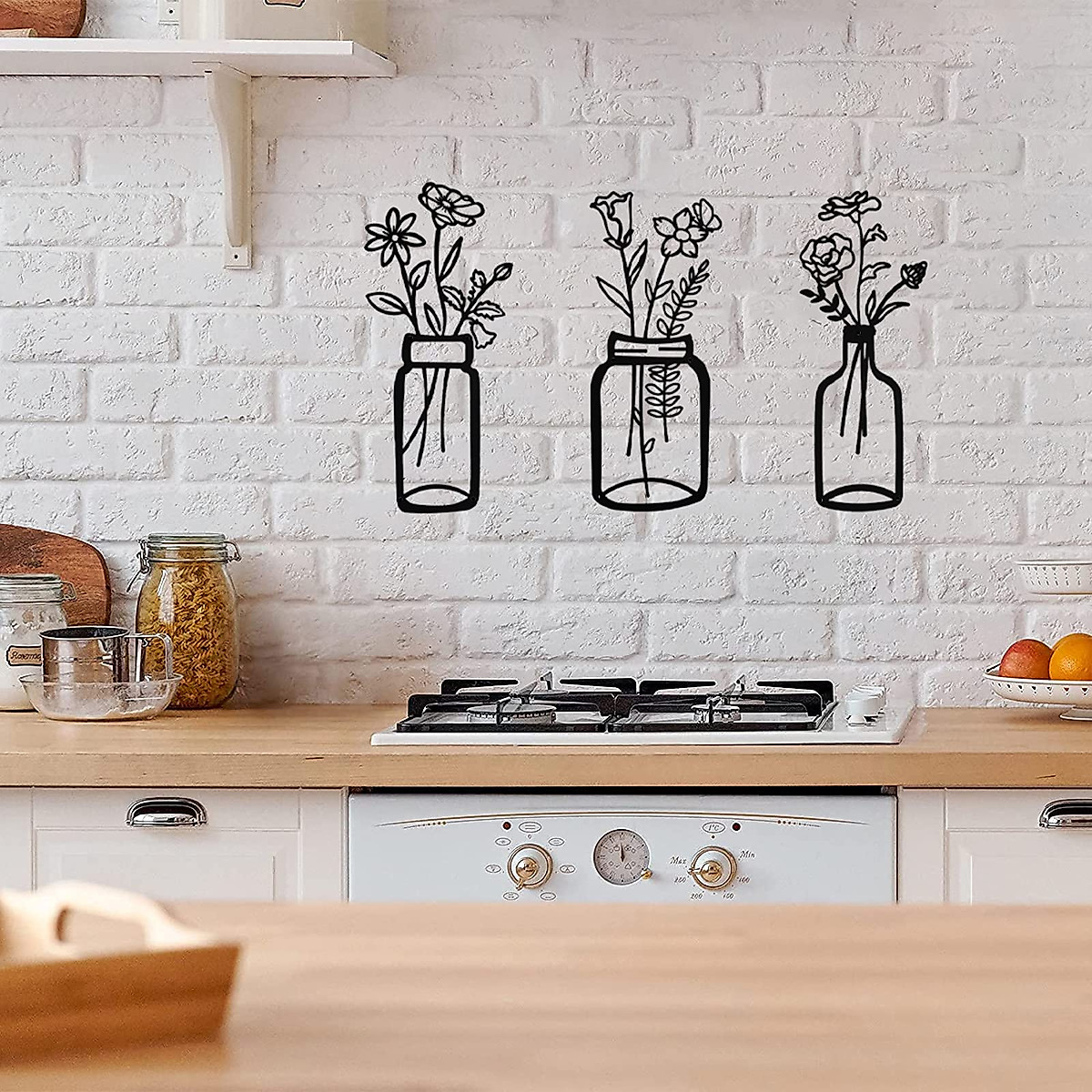 Set of 3 Metal Vase Flowers Wall Art Metal Flower Wall Art Wall Decor Hanging Iron Wall Sculptures Hanging for Home Bedroom Bathroom Kitchen Garden Outdoor and Indoor Housewarming Gift Large (Black)