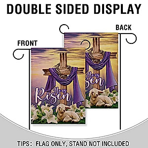 Artofy He is Risen Lamb Lily Flower Easter Home Decorative Garden Flag, House Yard Religious Cross Faithful Sheep Outside Decor, Spring Farmhouse Outdoor Small Burlap Decoration Double Sided 12 x 18