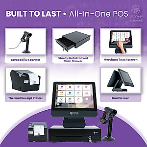 NRS POS System for Small Businesses, Store Cash Register for Retail(USA ONLY) with Touch Screen Dual Monitor, Printer, Scanner, Cash Drawer, and Software.