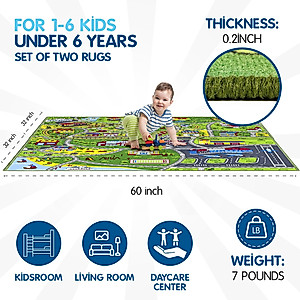 Booooom Jackson Pack 2 Train Car Rugs for Toy Cars,Car Mat,Road Rug,Kids Car Carpet Playmat Rug,Kids Car Rug Play Mat,Fun Car Play Area Rug,Non Slip Kids Car Play Rug for Playroom Bedroom