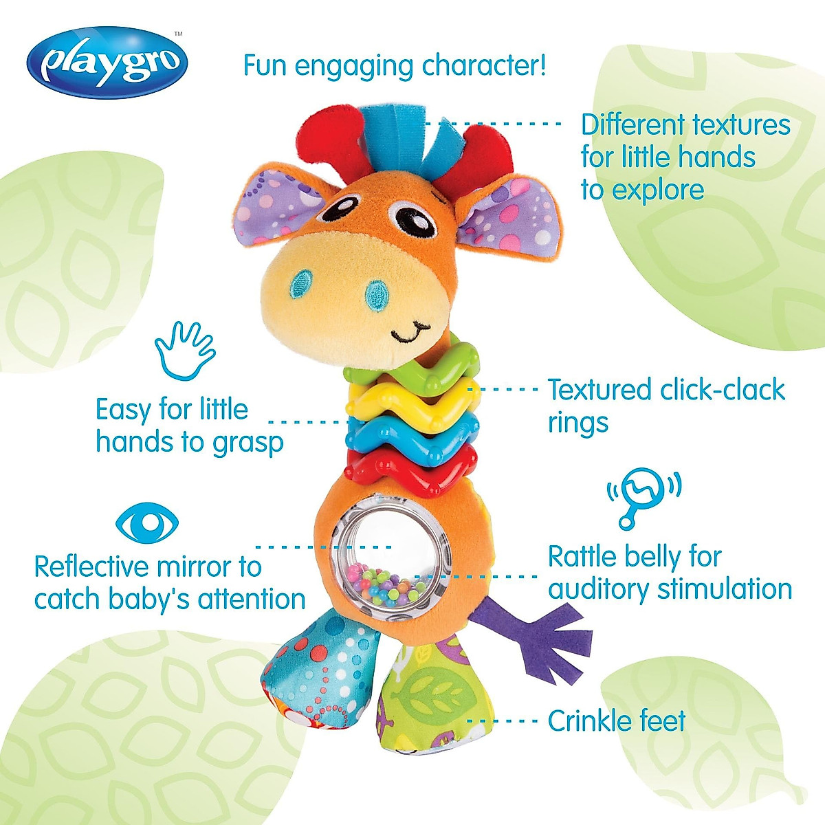 Playgro Bead Buddy Giraffe - Interactive Baby Rattle Toy and Teether for Developmental Fun, Engaging Infant & Toddler Giraffe Toy for 3+ Months - Engaging Newborn Sensory Toys