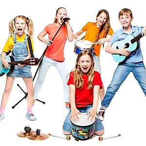 Floor Tom Drum 8 Inch Music Drum with 2 Drum Sticks, Musical Kids Drum Set Wooden Kids' Drum and Percussion Instruments for Children Boy Girl Baby Toddler Birthday