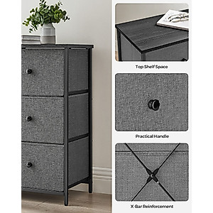 SONGMICS Dresser for Bedroom, Chest of Drawers, 6 Drawer Dresser, Closet Fabric Dresser with Metal Frame, Gray and Black with Wood Grain ULTS323G22, 11.8”D x 31.5”W x 27.1”H