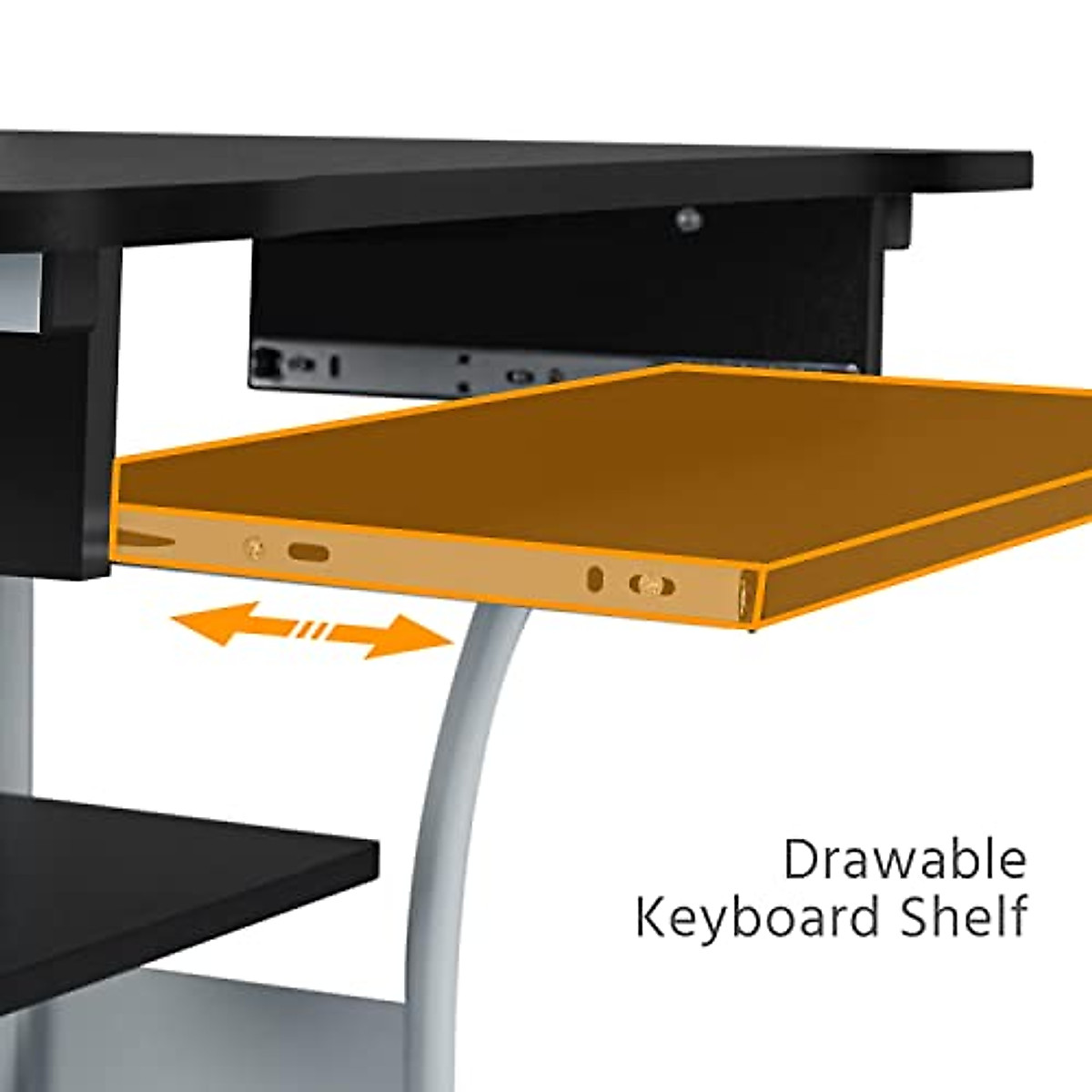 Yaheetech 2 Tier Rolling Home Office Computer Desk with Keyboard Tray & Printer Shelf Stand Study Table Corner Desk for Small Space Black