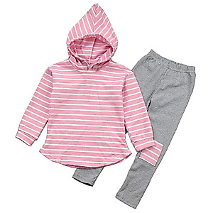 Ritatte Toddler Girl Fall Outfits Striped Hoodie Pants 2PCS Sweatsuit Set Kids Baby Winter Clothes Jogging Suits for 2-6Y (Pink, 110 (4T))