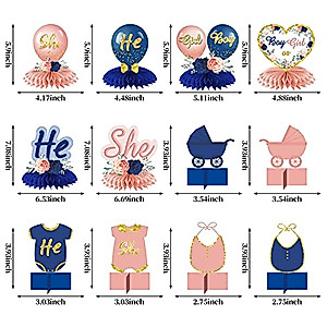 12 Pieces Gender Reveal Decorations Honeycomb Centerpieces Boy or Girl Table Toppers, He or She Gender Reveal Theme Honeycomb Party Supplies, Navy Blush Pregnancy Announcement Baby Shower Party Décor