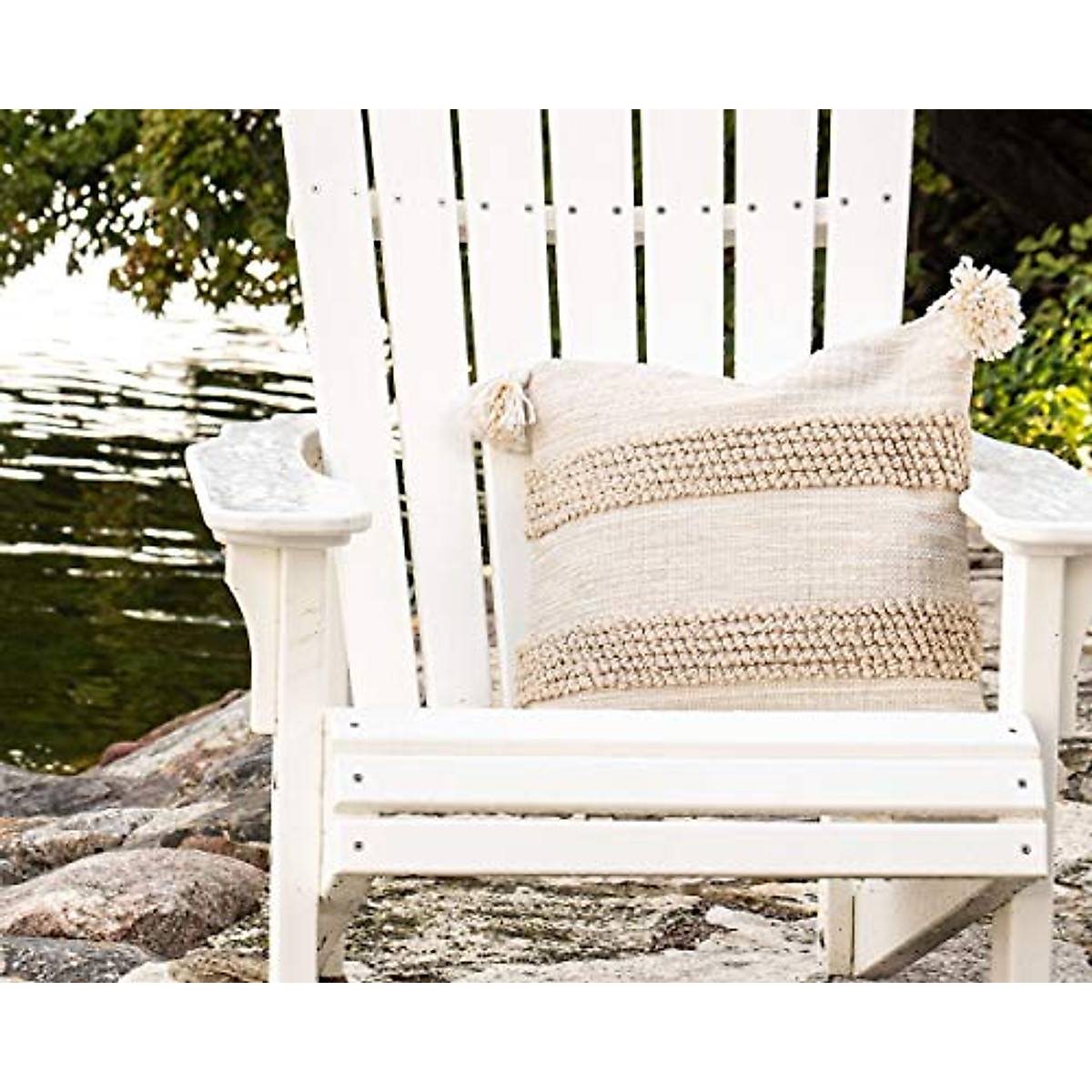 Foreside Home & Garden FIPL09798 Brown Decorative Throw Striped Hand Woven 18x18 Outdoor Pillow w/Pulled Yarn Accent + Tassel