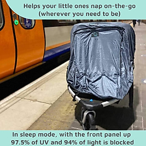 Double Stroller Sun Shade (6m+) | Universal Sun Cover for Twin Strollers | Helps Naps and Blocks 97.5% of The Sun's Rays (UPF40+) | SnoozeShade Twin Deluxe…