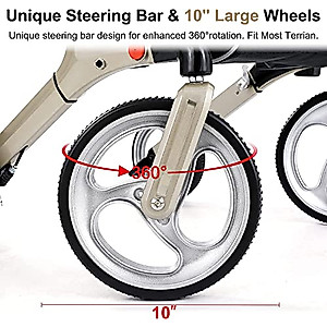 Healconnex Luxury Rollator Walkers for Seniors-Bulit-in Cable Rollator Walker with Seat, 10"Large Wheels,Aluminium Lightweight Senior Walker with Soft Rubber Handle,Padded Seat and Backrest