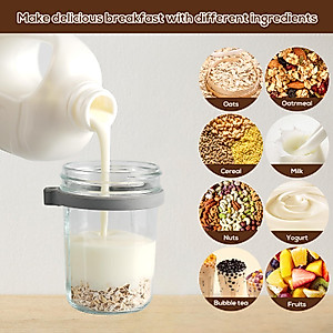 Overnight Oats Jars,Mason Jars for Overnight Oats with Lid and Spoon,10 Oz Glass Meal Prep Containers with Measurement Marks,Perfect Size for Overnight Oats,Salad Yogurt,Cereal,Fruit (4 PACK A)