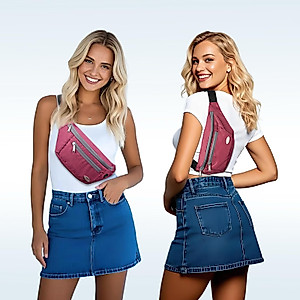 Entchin Fanny Pack for Women Men with 4-Zipper Pockets, premium fashion Waist Pack Crossbody Bum Bags for Hiking, Running, Travel, Cycling and Casual(Burgundy)