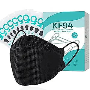 YHDOLL 100 Pcs KF94 Disposable Black Face Masks For Adult 4-Ply Breathable Face Masks 3D Mouth Shields Filter Full Face Cover（10 Pcs/ Pack Black）