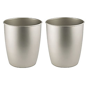 mDesign Small Steel Round Trash Can Bucket - 1.5 Gallon Wastebasket, Garbage Container Bin for Bathroom, Powder Room, Bedroom, Kitchen, Home Office - Hamill Collection - 2 Pack - Satin