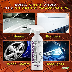 SansZo Bug and Tar Remover - Powerful and Fast-Acting All Purpose Exterior Cleaner & Degreaser - Streak Free Car Detailing Without Scratching, with Microfiber Cloth, 24 OZ