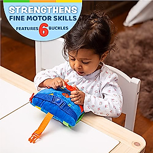 Buckle Toy - Boomer Square - Learning Activity Toddler Plane Travel Essential Toy - Develop Motor Skills and Problem Solving