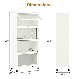 Giantex 5-Tier Kitchen Storage Cabinet, Mobile Microwave Stand with Flip-up PC Doors, Freestanding Kitchen Bakers Rack with 4 Rolling Casters, for Dining Room, Living Room and Study (White)