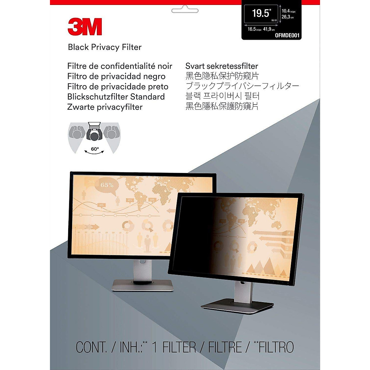 3M Scotch 3M Privacy Filter for 19.5" Widescreen Monitor (16:10) (OFMDE001), Black