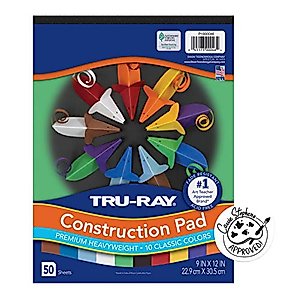 Tru-Ray® Heavyweight Construction Paper Pad, 10 Assorted Colors, 9" x 12", 50 Sheets