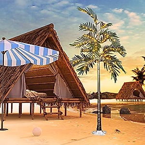 Lamerge Lighted Palm Tree Pack of 3, 4FT 5FT and 6FT Artificial Palm Tree, 69+79+119 LED Lights, Decoration for Outdoor and Indoors Festival Holiday Christmas Patio Pool, Green (Christmas Tree004)