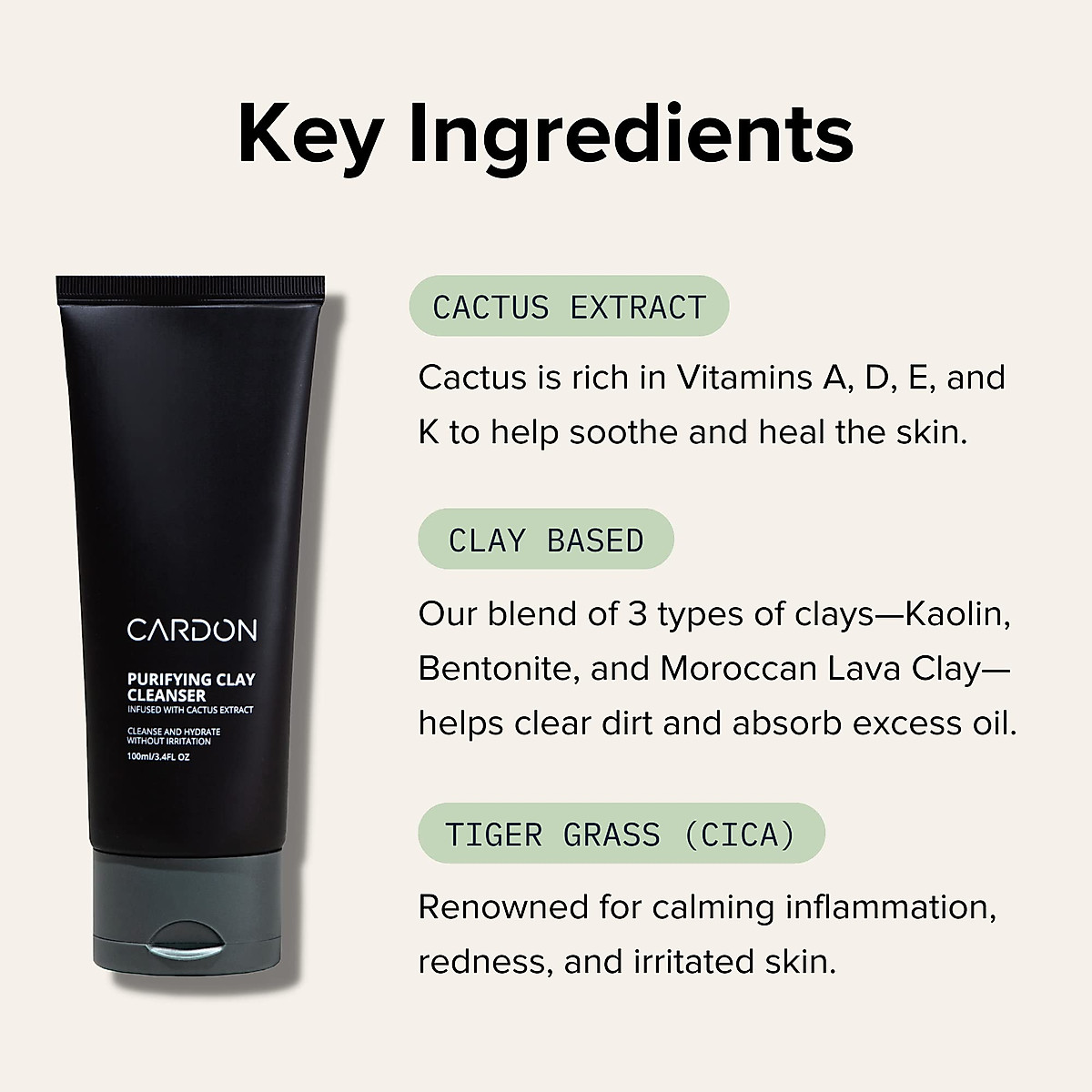 Cardon Men's Deep Pore Cleaning Clay Face Wash, 4x Better Than Charcoal, Oily, Acne-Prone Skin | Korean Premium Skin Care | Remove Face Oil & Dirt, (1 CT)