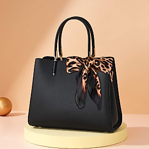 GERINLY Animal Print Scarfs for Women Leopard Neck Scarf Satin Head Scarf for Ponytail Brown Silk Purse Scarf (Leopard)