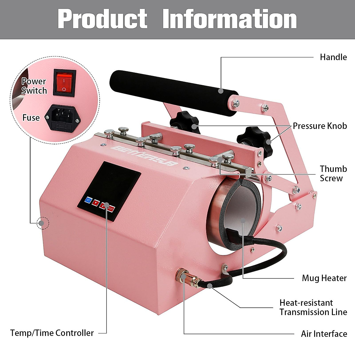 BetterSub 3in1 Tumbler Mug Heat Press Machine 30 OZ 20 OZ 16 OZ Sublimation Straight Skinny Tumbler Mug 3 OZ 1.5 OZ Shot Glass,11 OZ 15 OZ 16 OZ Sublimation Mug Heat Transfer Pink