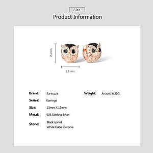 Santuzza 925 Sterling Silver Owl Dangle Earrings Black Spinel White Cubic Zirconia Bird Drop Earring