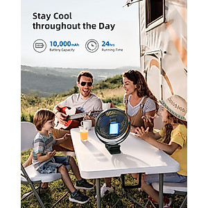 Koonie 10000mAh Rechargeable Portable Fan, 8-Inch Battery Operated Small Clip on Fan, USB Car Fan 4 Speeds, Sturdy Clamp for Office Desk Golf Cart Stroller Outdoor Travel Camping Tent Gym Treadmill
