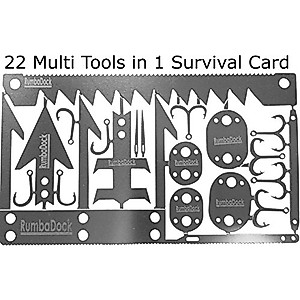 Survival Gear Credit Card Multi Tool (2 Pack) -Best Bug Out Bag Shtf Camping Multipurpose EDC Multitool - Fishing Hooks; Arrowheads; Saws, Hunting Survival Kit, Disaster Preppers Emergency Gift Idea