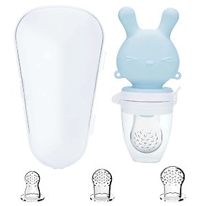 Cosermart Baby Fruit Food Feeder Pacifier- Soft Silicone Mesh Teether, Infant Breastmilk Popsicle Molds for Teething, Relief Teething Toys for Babies 6-12-18 Months, Blue（Include Extra Storage Case