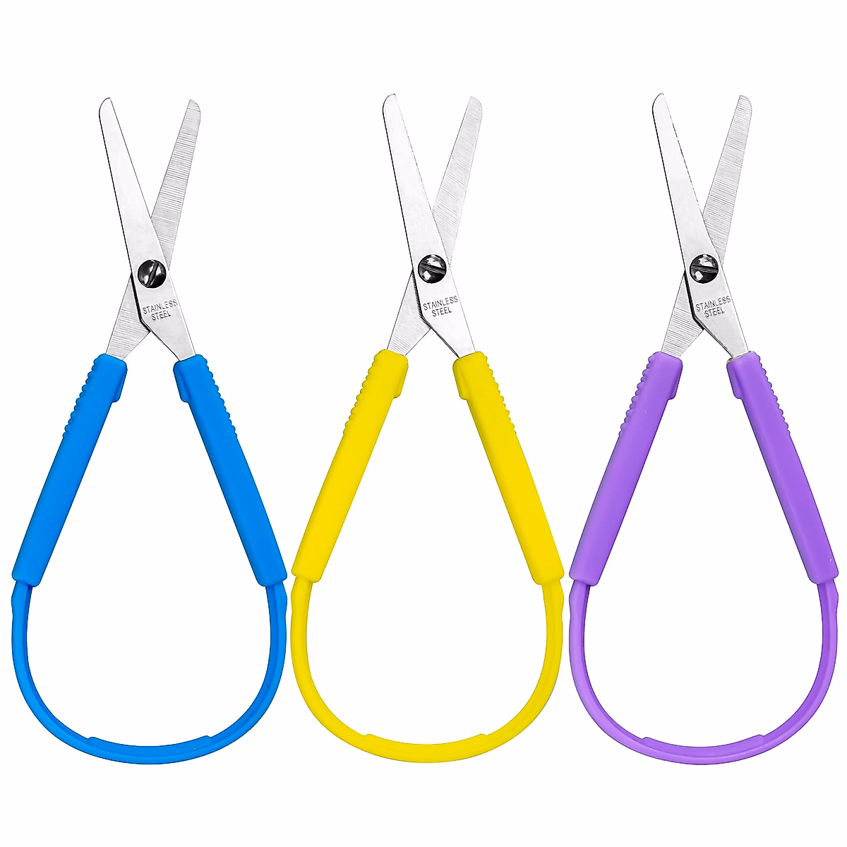 3-Pack Mini Loop Scissors Muitiple Colors Easy-Opening Squeeze Handles Grip Scissors Self-Opening Adaptive Design for Special Needs LDW06211 Blue