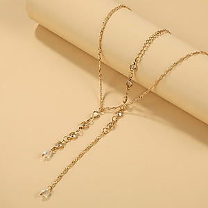 Jumwrit Pearl Backdrop Necklace Rhinestone Back Necklace Body Chain Gold Chain Bridal Back Necklace Love Heart Pendant Necklace Wedding Body Jewelry for Women Girls(Style 3)