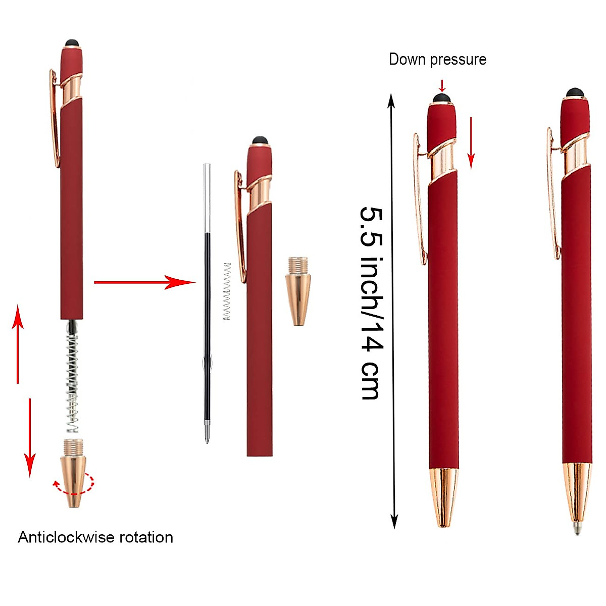 PASISIBICK 12 Pieces Rainbow Rubberized Soft Touch Ballpoint Pen with Stylus Tip, Stylish, Premium Metal Pen, Black Ink, Medium Point(Pack of 12)