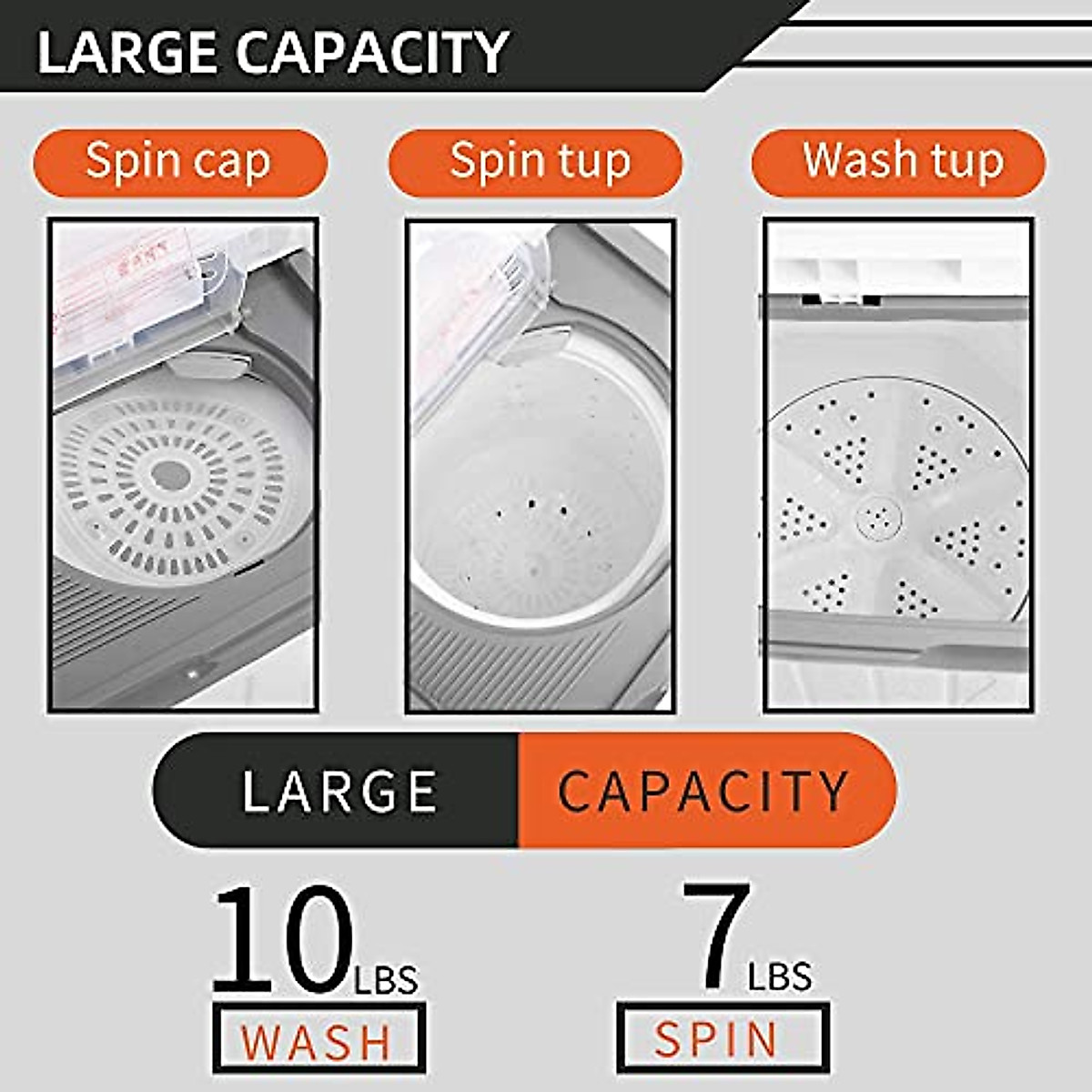 CL.Store Twin Tub Mini Portable Clothes Washing Machine Portable Washing Machine 17lbs Capacity Compact Washer(10lbs) and Spin Dryer Combo (7lbs) for Apartment, Dorm, RV-Camping (White)