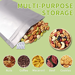 50 pcs Mylar Bags for Food Storage Reusable Mylar Bags with Oxygen Absorbers 400cc Thick 9.44 mil,Heat Sealable Mylar Bags for Food Storage Zipper Pouches (1 Quart, 10"x7")
