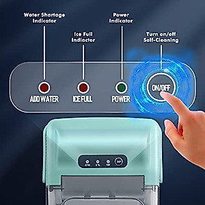 Ice Makers Countertop with Self-Cleaning, 26.5Lbs/24Hrs, 9 Cubes Ice Ready in 6 Mins, Portable Ice Maker with Ice Scoop/Basket for Home/Kitchen/Office/Bar, Green(with Handle)