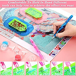 Outus 5D DIY Diamond Painting Tools with 2 Pieces Handmade Resin Diamond Painting Pen, Anti-Slip Mat, Plastic Diamond Trays, Clay Box, Drill Point Accessories Kits for Adults and Kids DIY Craft Arts