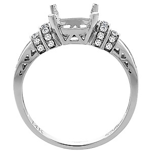 PIERA 14K White Gold Natural Garnet Ring Cushion Cut 7x7 mm Diamond Accents, size 7