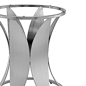 Armen Living Petal Modern Glass Round Pedestal Dining Table, Brushed Stainless Steel Finishing
