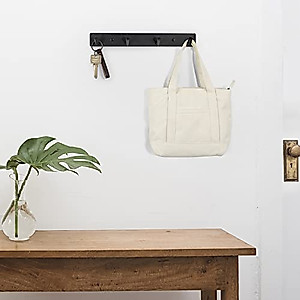 Lwenki Key Holder for Wall, Key Rack with 4 Key Hooks to Hang Keyrings, Dog Leash, Umbrella, Sunglasses – Key Hanger with Mounting Hardware for Glass, Tile and Wood (10.9” x 1.4” x 1.0”) (Black)