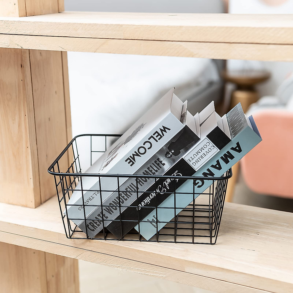 Pantry Organization and Storage 5 Pack , Wire Storage Baskets for Kitchen, Laundry, Garage, Fridge, Bathroom Countertop Organizer,Black